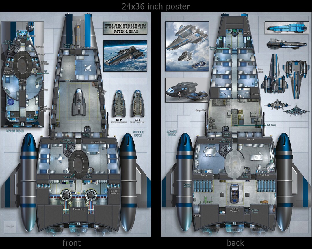 Praetorian - Patrol Boat: Starship Poster Map. Deckplans for Starfinder ...