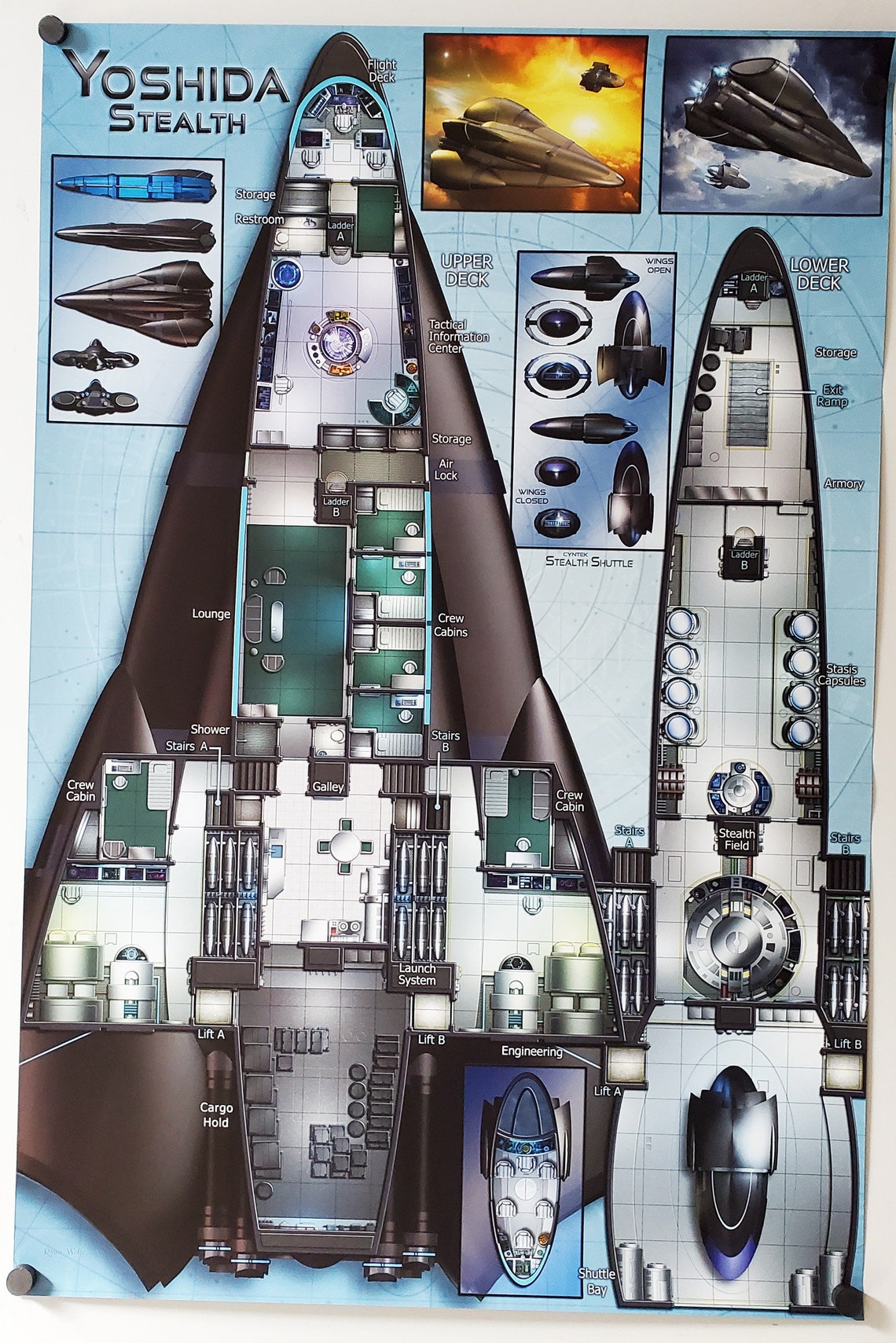 Yoshida Stealth Ship: Starship Poster Map. Deckplans for - Etsy