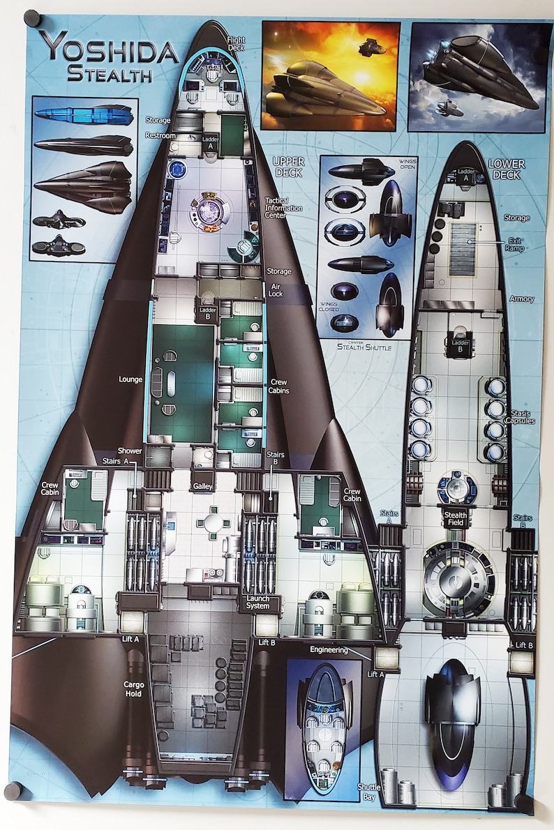 Yoshida Stealth Ship: Starship Poster Map. Deckplans for - Etsy
