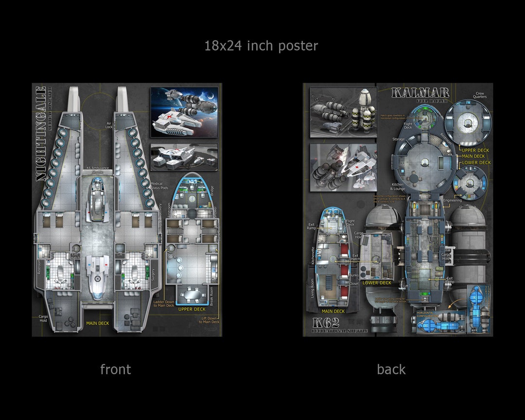 Nightingale, Kalmar, and K62 Shuttle: Starship Poster Maps. Deckplans ...