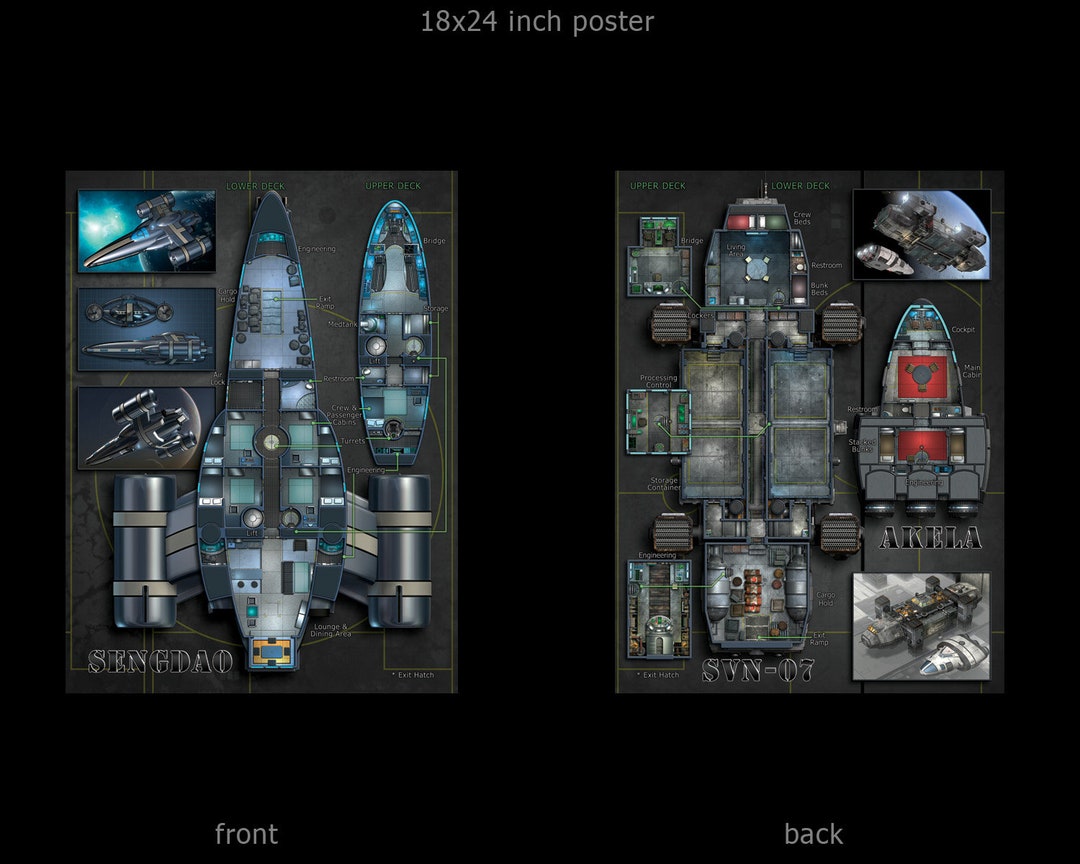Sengdao Trio: Starship Poster Maps. Deckplans for Starfinder, the Star ...