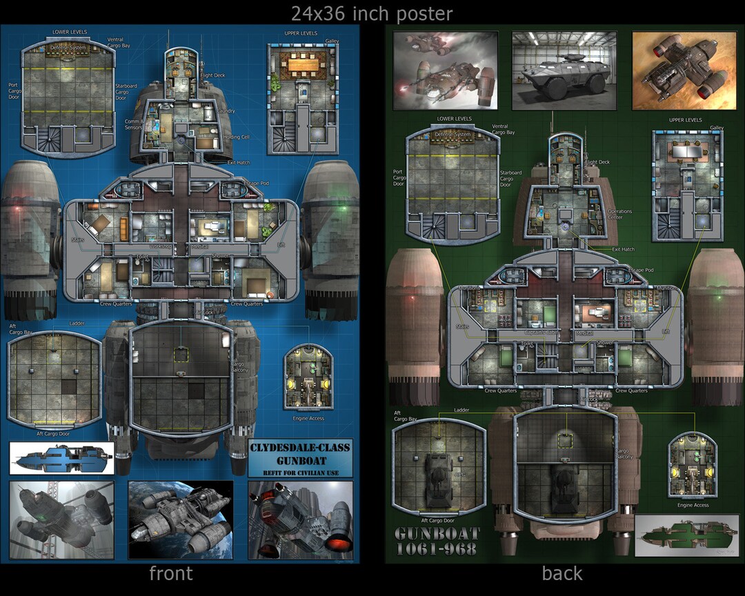 Clydesdale - Gunboat: Starship Poster Map. Deckplans for Starfinder ...