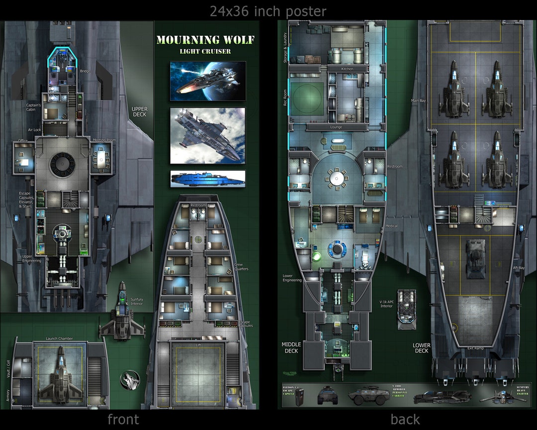 Mourning Wolf - Light Cruiser: Starship Poster Map. Deckplans for ...