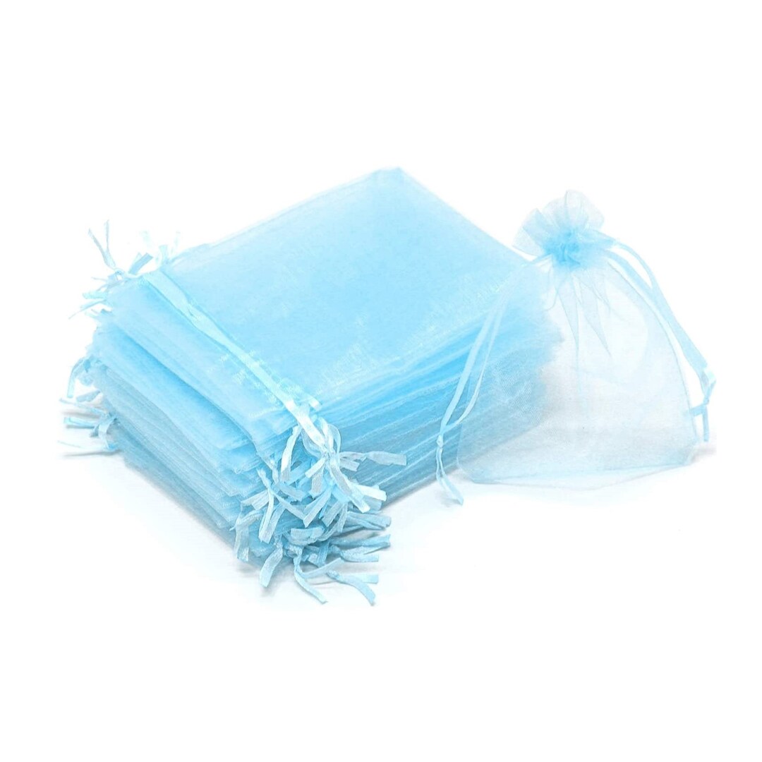 Baby Blue Organza Mini Bags Light Blue Sheer Party Favor Bags, Baby ...