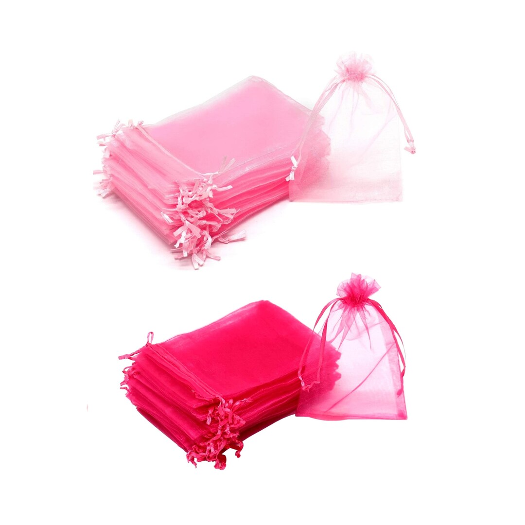 Pink Organza Party Favor Mini Bags With Drawstrings, Sheer Pink Small ...