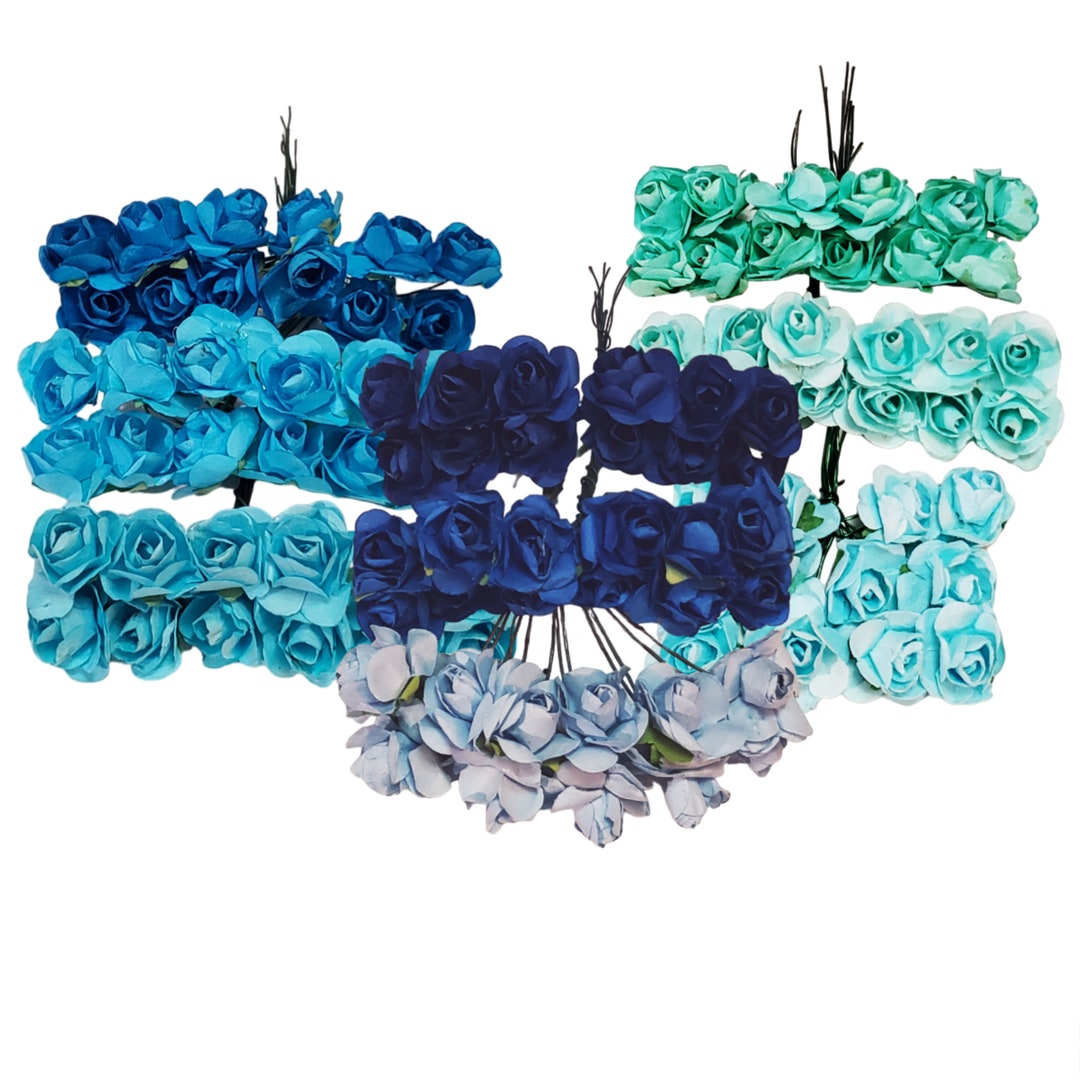 Shabby Blue Paper Roses for DIY Crafts Blue Distressed Paper Flower ...