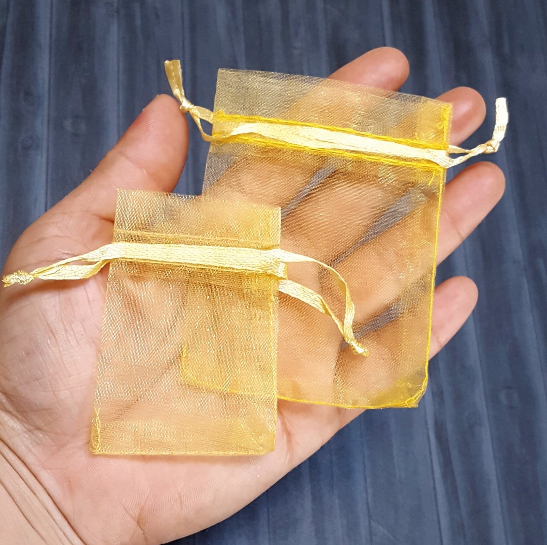 Golden Mini Organza Bags, 2 Inch Drawstring Favor Bags, Sheer Gold ...