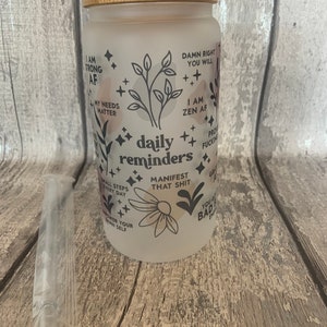 Sweary Affirmations Glass Cup 16oz/self Love Cup/empowerment Cup/gifts ...