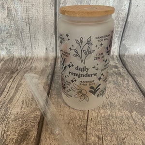 Sweary Affirmations Glass Cup 16oz/self Love Cup/empowerment Cup/gifts ...