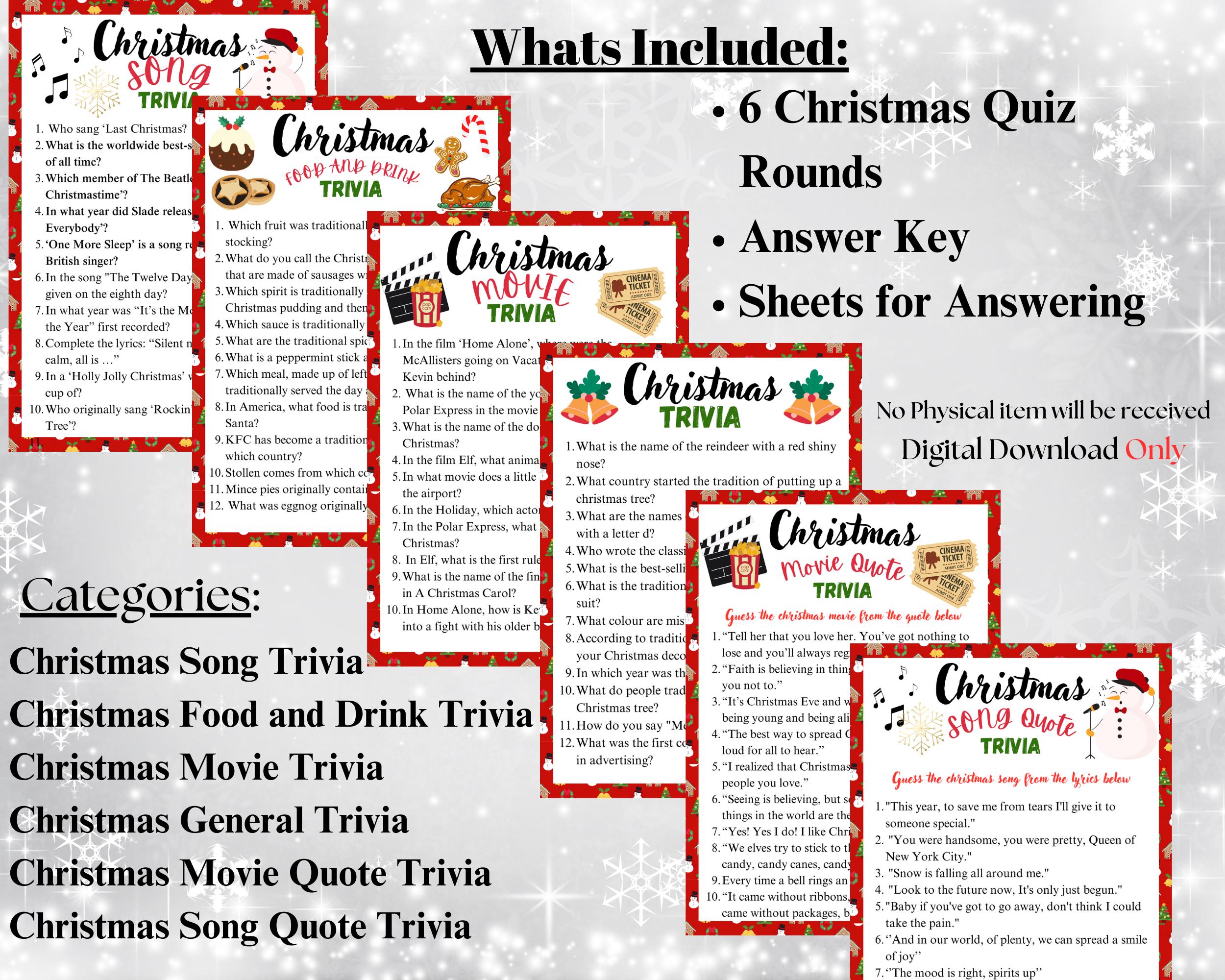 Printable Christmas Quiz Sheets, Christmas Trivia, Printable Christmas ...