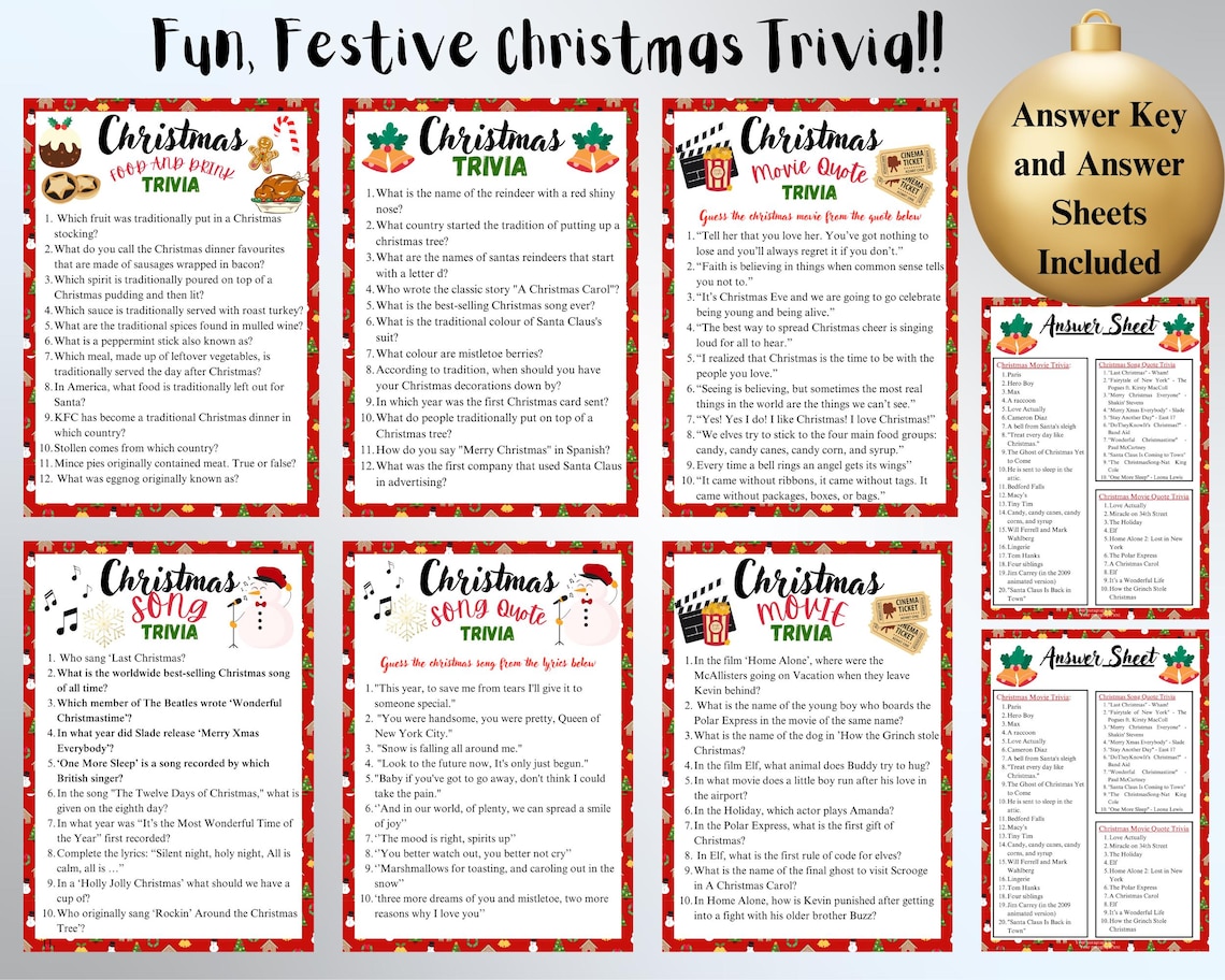 Printable Christmas Quiz Sheets, Christmas Trivia, Printable Christmas ...