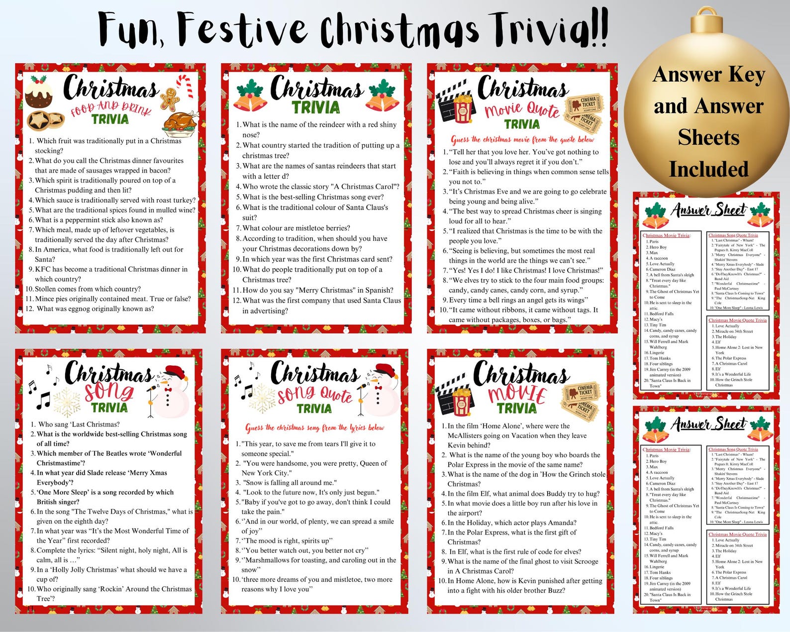 Printable Christmas Quiz Sheets, Christmas Trivia, Printable Christmas ...