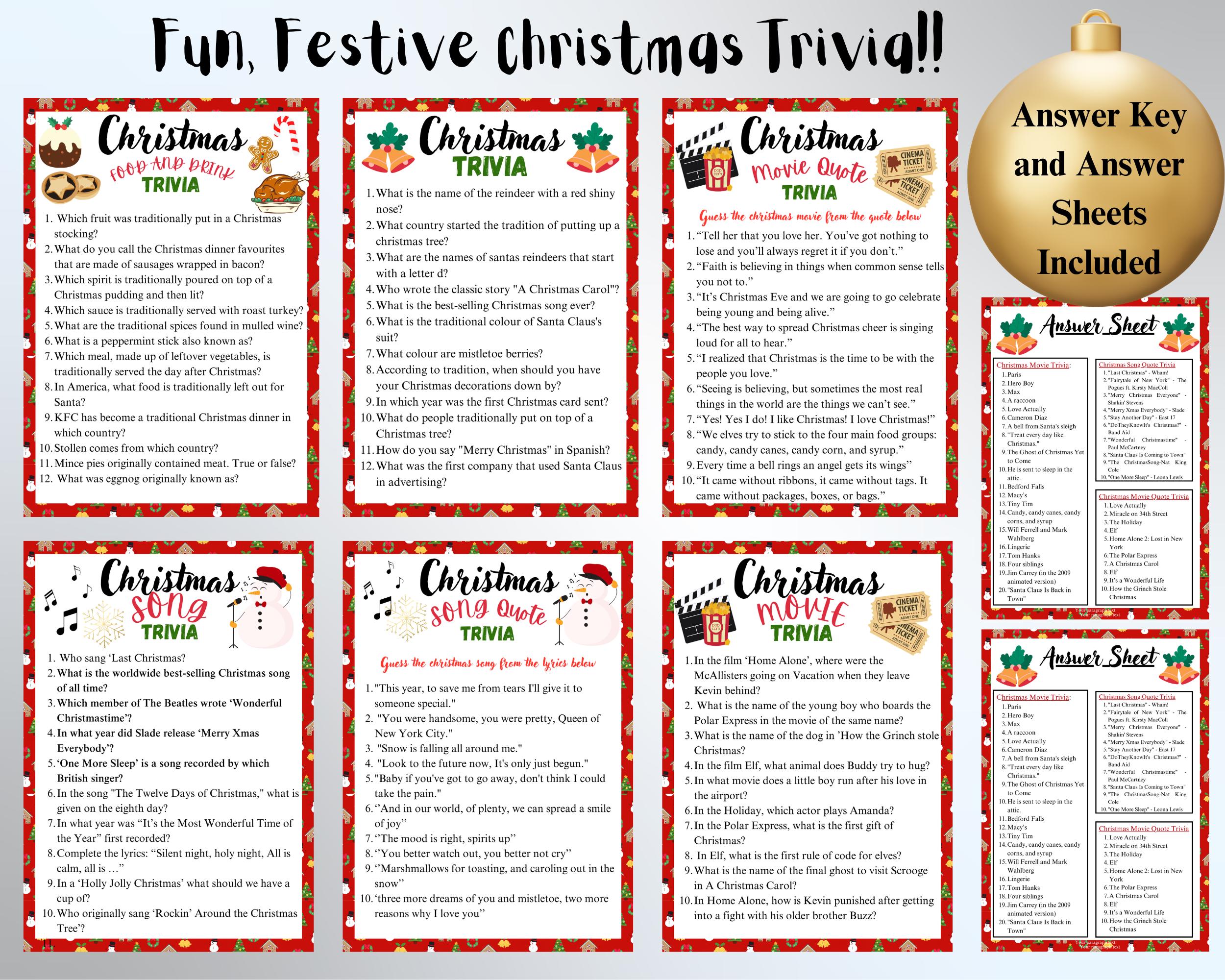 Printable Christmas Quiz Sheets, Christmas Trivia, Printable Christmas ...
