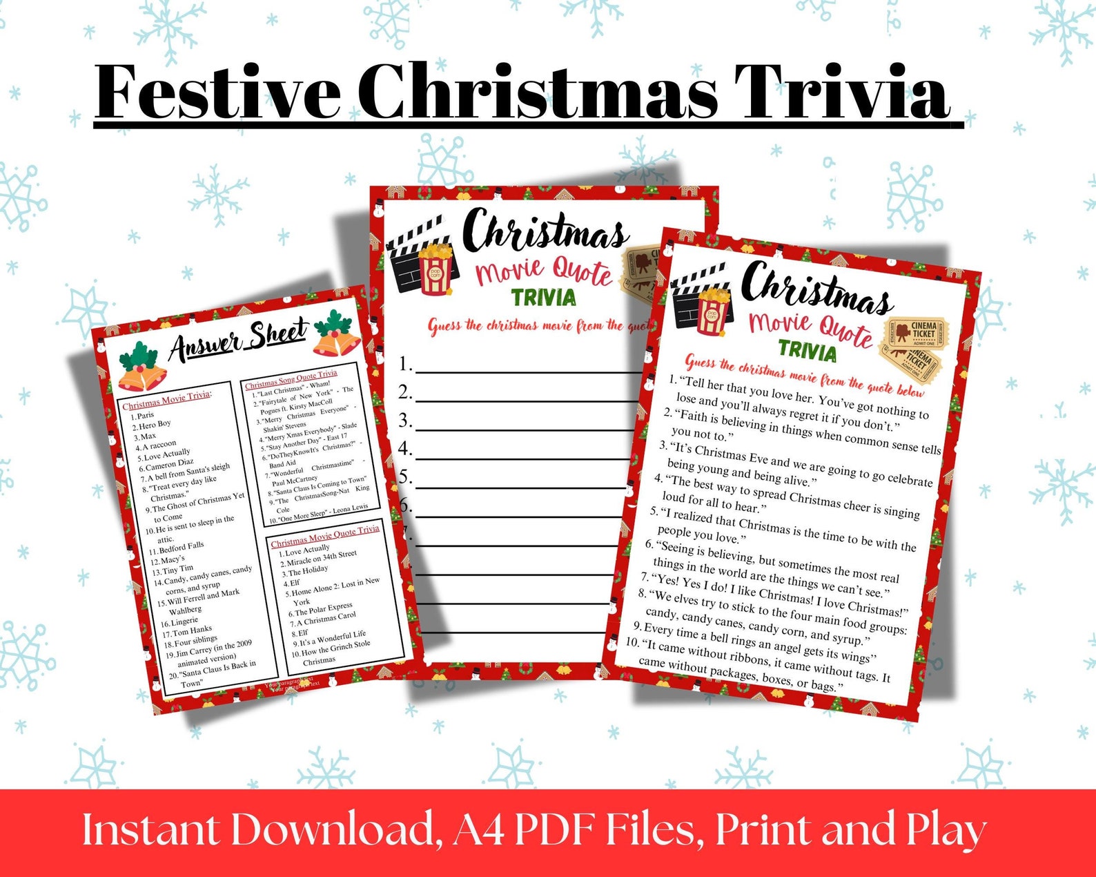 Printable Christmas Quiz Sheets, Christmas Trivia, Printable Christmas ...