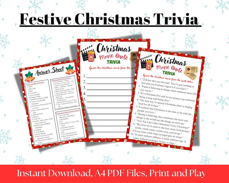 Printable Christmas Quiz Sheets, Christmas Trivia, Printable Christmas ...