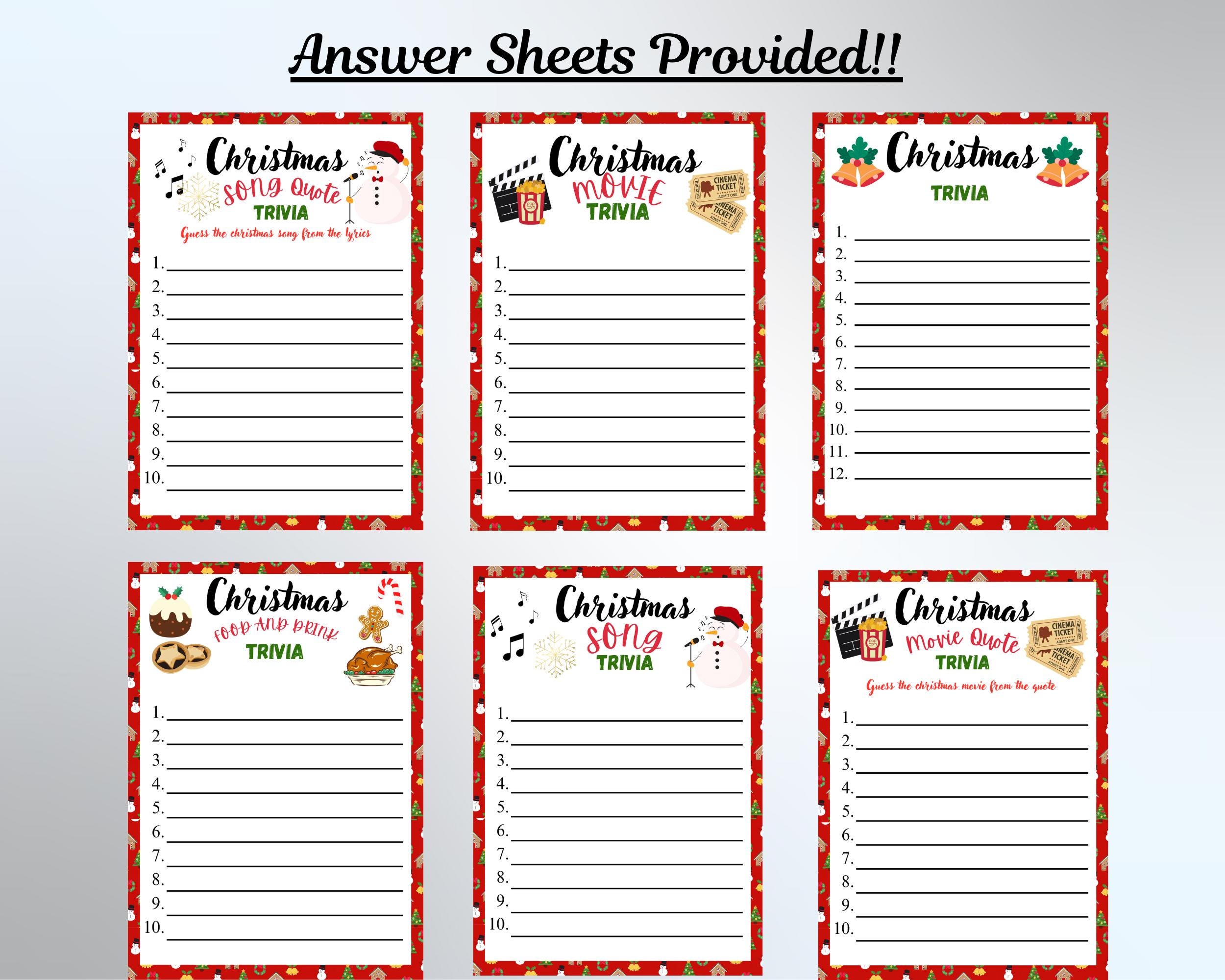 Printable Christmas Quiz Sheets, Christmas Trivia, Printable Christmas ...