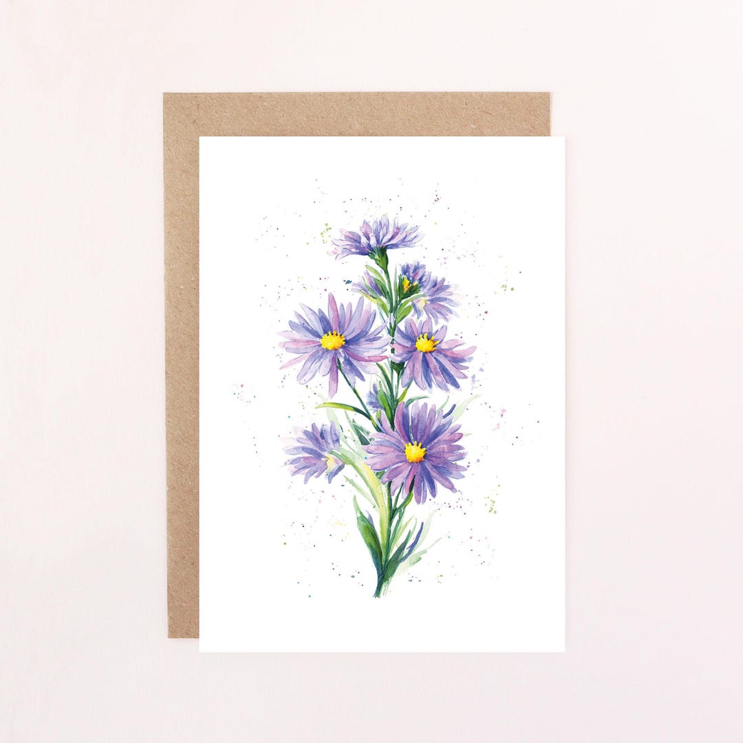 Aster Floral Greetings Card: Watercolour Aster Card, Birthday Card - Etsy