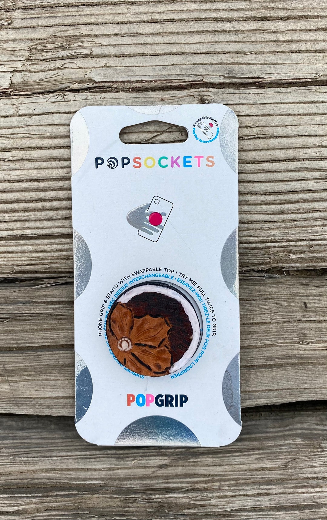 White Natural Tooled Leather Popsocket - Etsy