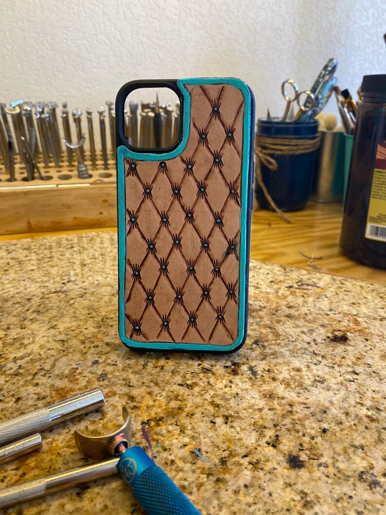 Iphone 13 Tooled Phonecase Teal Basket Quilt - Etsy