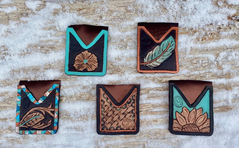 Tooled Leather Phone Card Holder Wallets - Etsy
