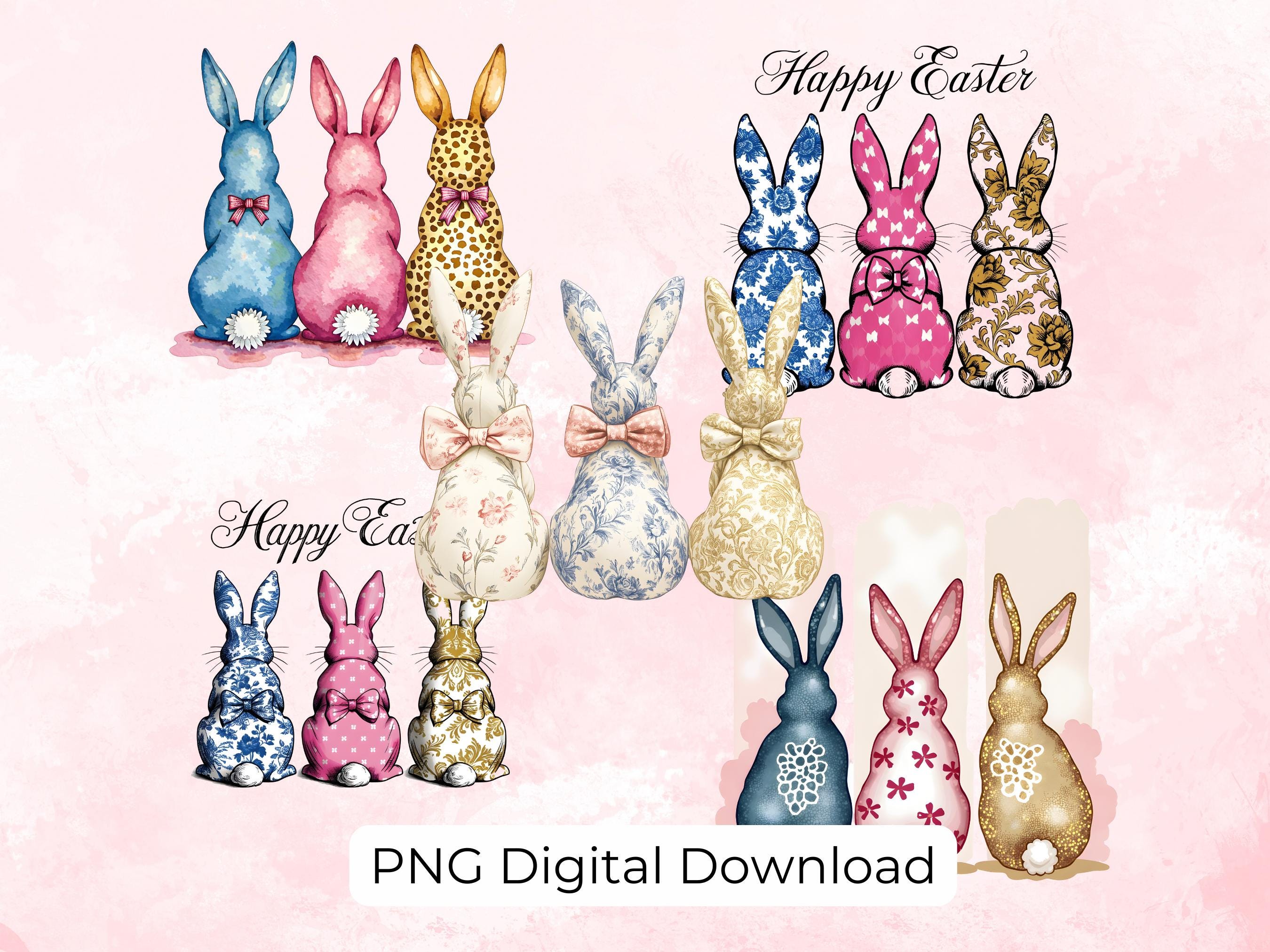 Easter Bunnies Clipart , Digital Paper PNG Sublimation Design ...