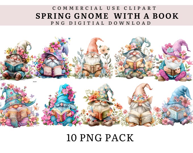 Garden Gnomes Clipart Bundle 12 PNG Watercolor Spring Garden Clipart ...