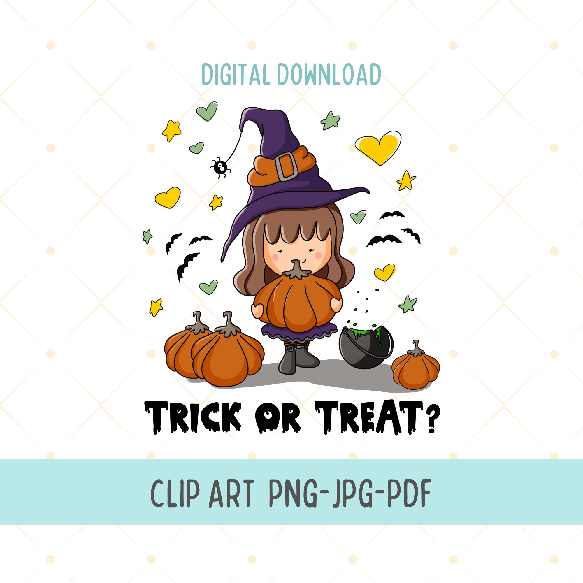Trick or Treat Girl Pumpkin Halloween Clip Art Png Sublimation Design ...