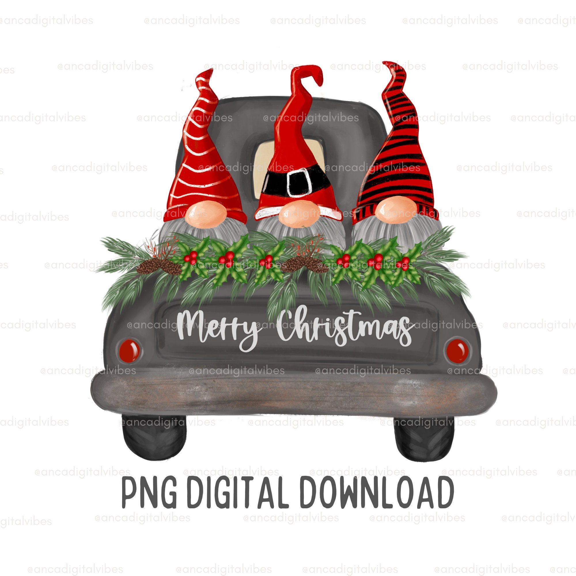 Merry Christmas Gnome on the Car PNG, Waterslide Images, Gnome Image ...