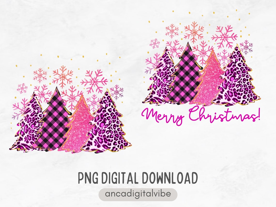 Merry Christmas Pink Trees PNG Waterslide Images Pink - Etsy