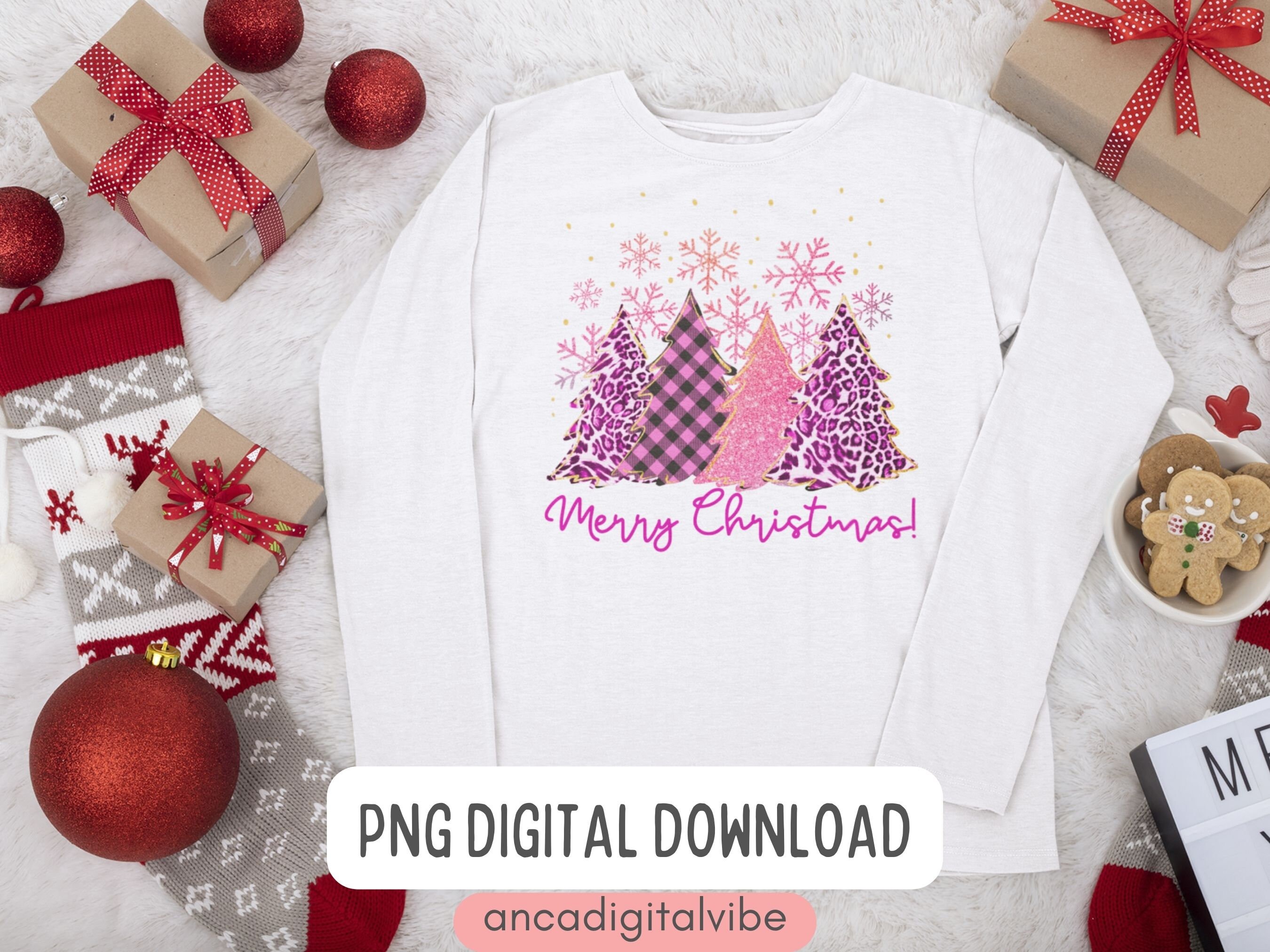 Merry Christmas Pink Trees PNG Waterslide Images Pink - Etsy