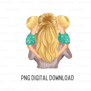 Mom of Boys Blonde Family,mothers Day Gift Two Boys, Mama Clipart, Boys ...