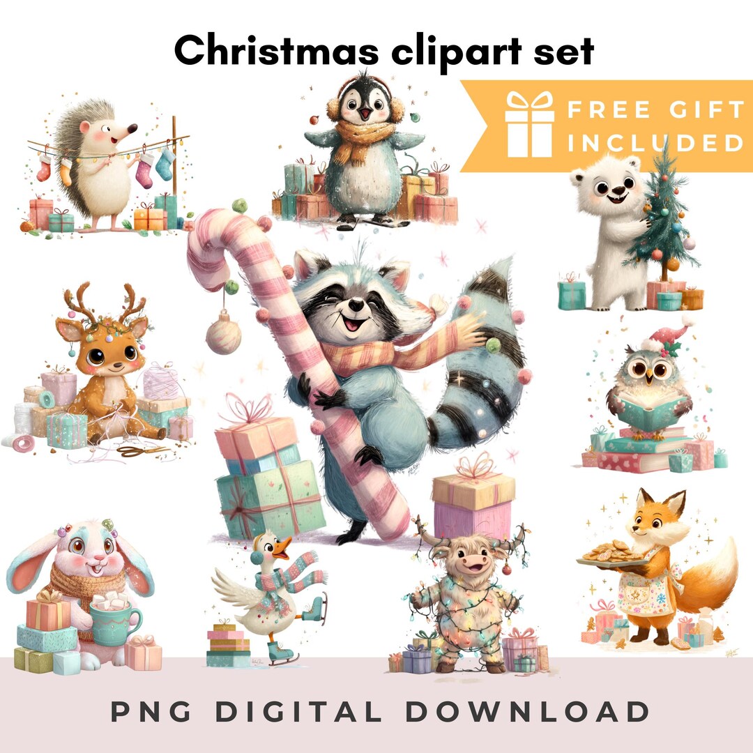 Christmas Animals Clipart Set | Winter Woodland Animal PNG Bundle ...