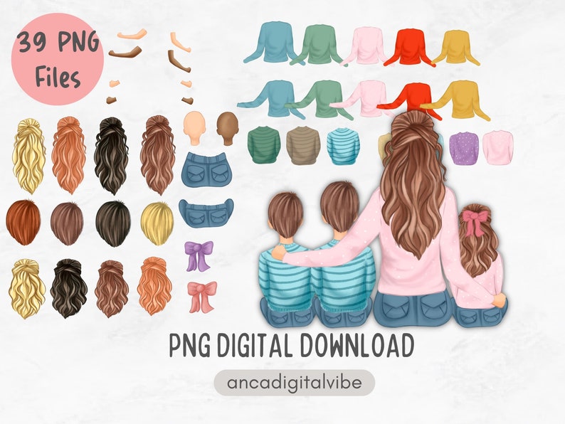 Mom and Kids Bundle 30 PNG Cliparts -mothers Day Gift- Mom of Boys ...