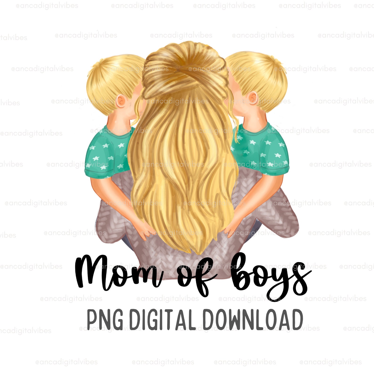 Mom of Boys Blonde Family,mothers Day Gift Two Boys, Mama Clipart, Boys ...