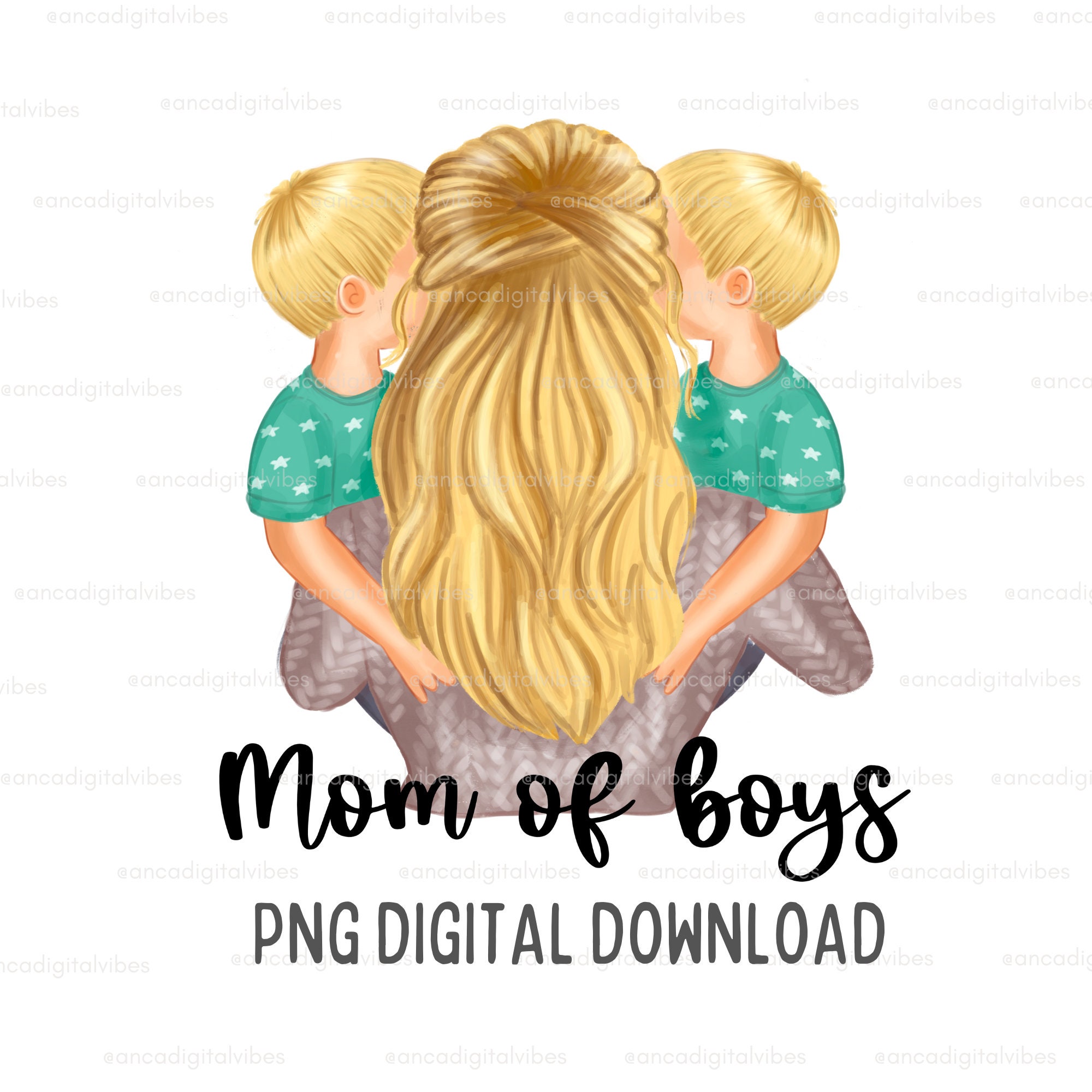 Mom of Boys Blonde Family,mothers Day Gift Two Boys, Mama Clipart, Boys ...