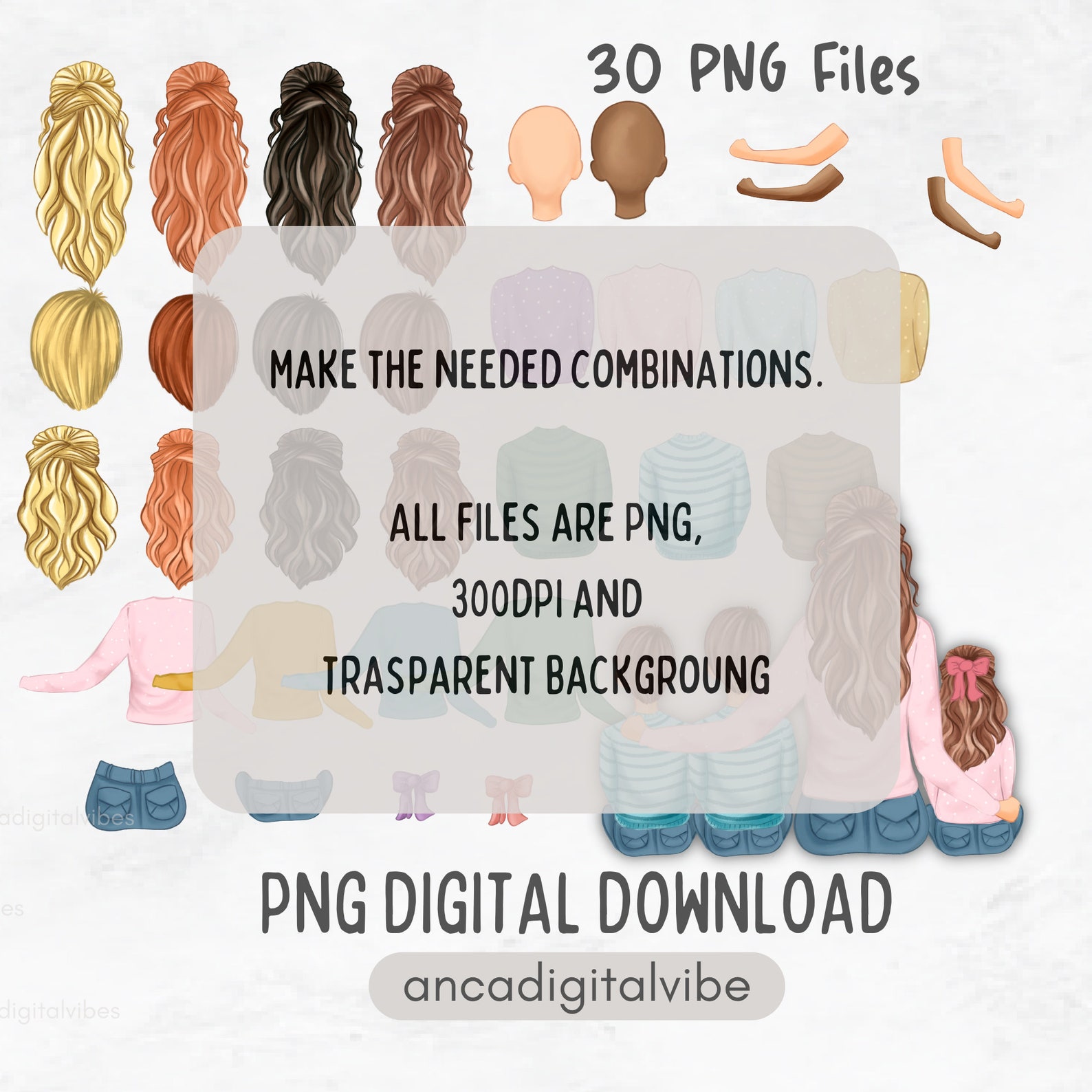 Mom and Kids Bundle 30 PNG Cliparts mothers Day Gift Mom of - Etsy