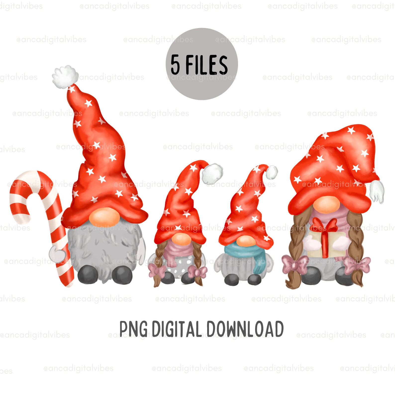 Christmas Gnome Family Clipart PNG Graphics Waterslide | Etsy