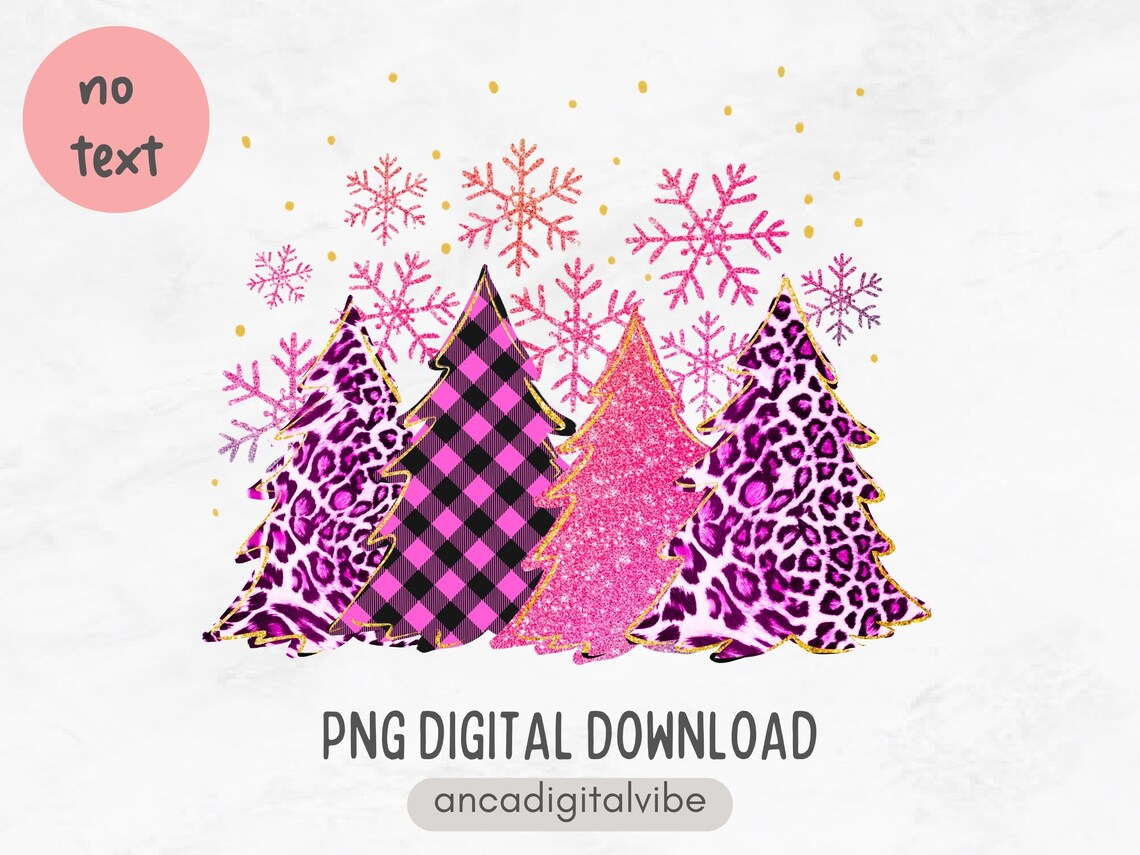 Merry Christmas Pink Trees PNG Waterslide Images Pink - Etsy