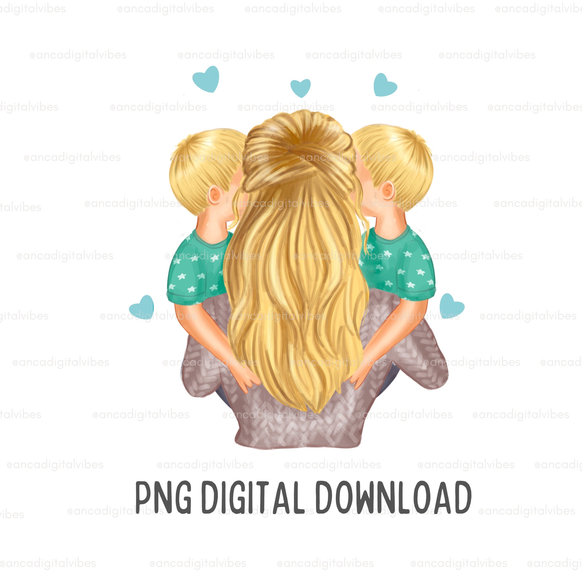 Mom of Boys Blonde Family,mothers Day Gift Two Boys, Mama Clipart, Boys ...