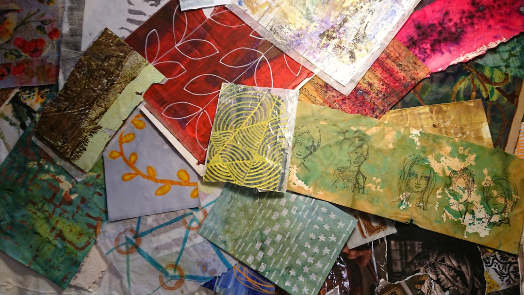 Collage Papers, Mixed Media Hand Painted, Stamped, Printed and Drawn ...