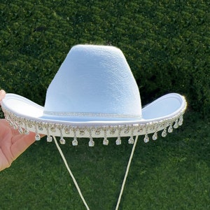 White Rhinestone Fringe Cowboy Hat, Bachelorette Cowgirl Hat - Etsy