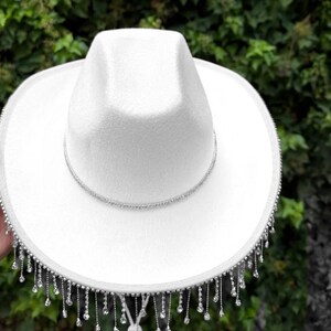 White Diamond Cowboy Hat With Double Rhinestone Band,bachelorette Bride ...