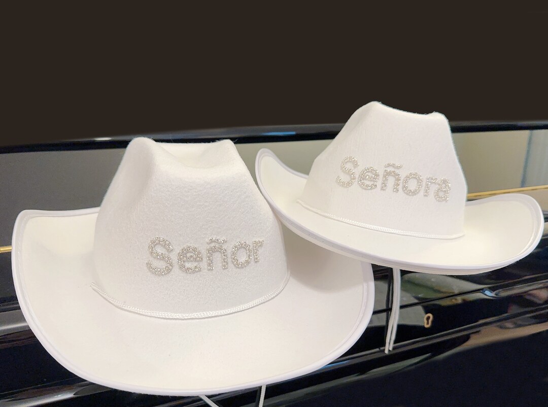 Custom Cowboy Hat, Señor ,señora Hat, Bridal Shower Hat, White Cowboy ...