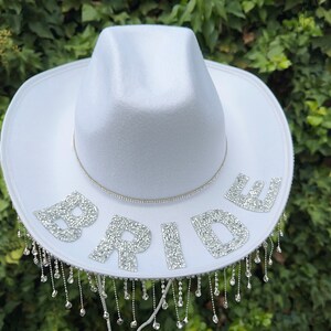 White Diamond Cowboy Hat With Double Rhinestone Band,bachelorette Bride ...