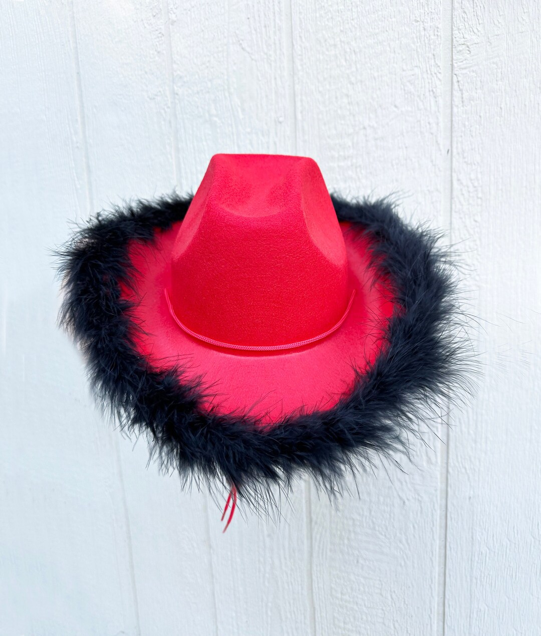 Red Cowboy Hat With Feather Boa, Red Cowgirl Hat Black Feather,country ...