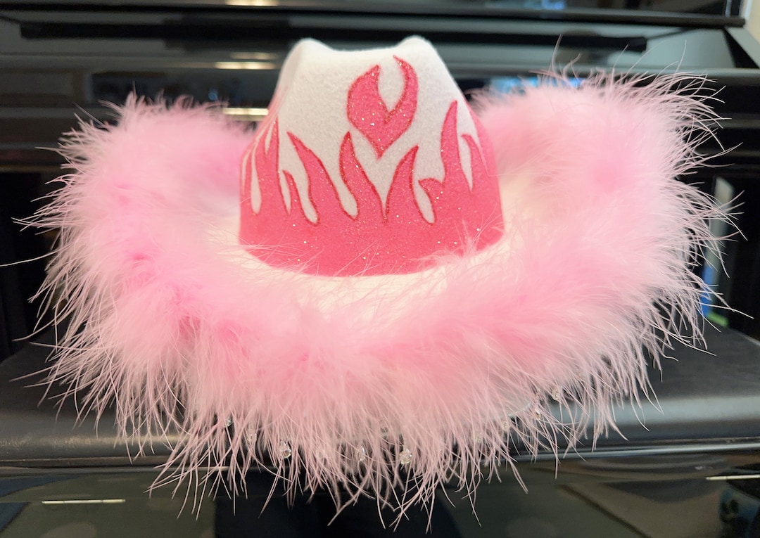 Hand Draw Glitter Flame Cowboy Hat With Feather and Rhinestone ...