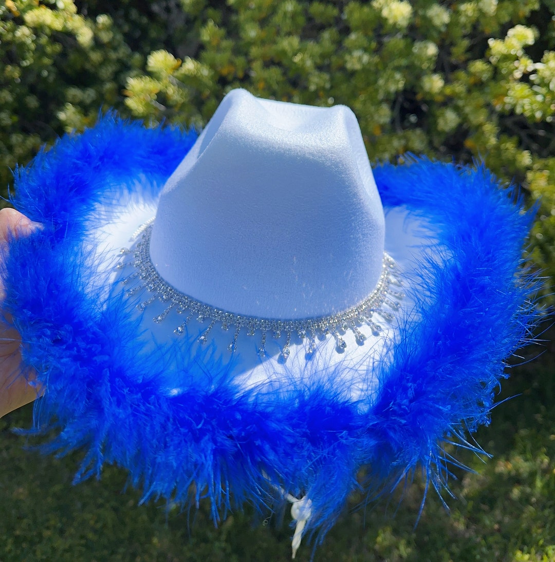 White Diamond Cowboy Hat With Rhinestone Fringe Band,bachelorette Bride ...