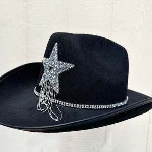 Super Star Cowboy Hat With Rhinestone Fringe,black Cowboy Hat, Wedding ...