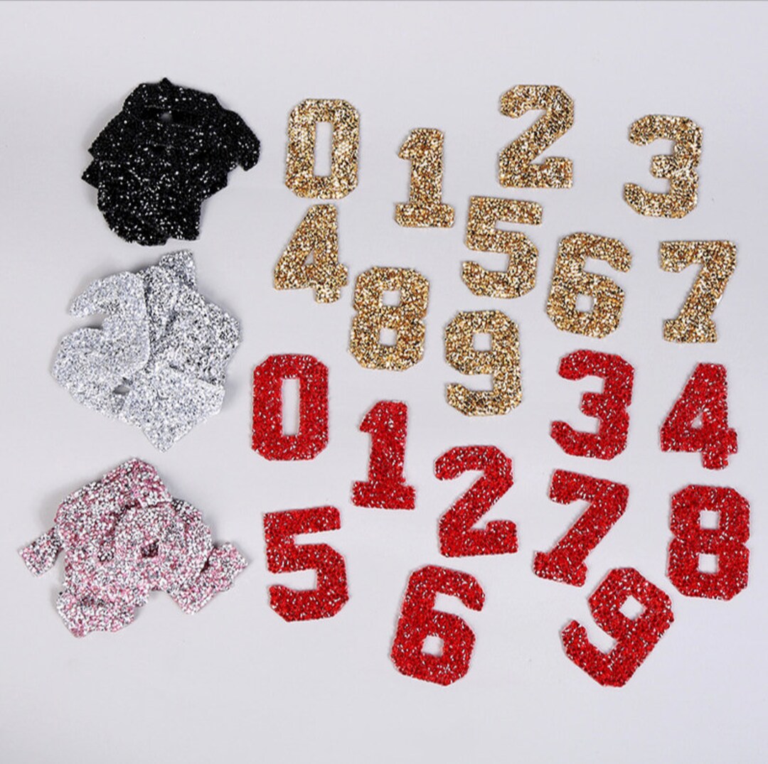 Rhinestone Numbers Iron On, SILVER, Gold, Black,red,pink Rhinestone ...