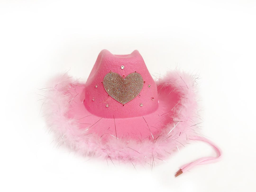 Pink Heart Cowboy Hat With Feather Boa - Etsy